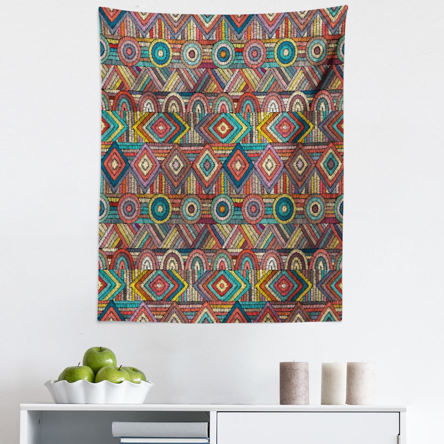 Aztec Tapestry, Vibrant Folk Style Cultural Geometric Stitch Hand Drawn ...