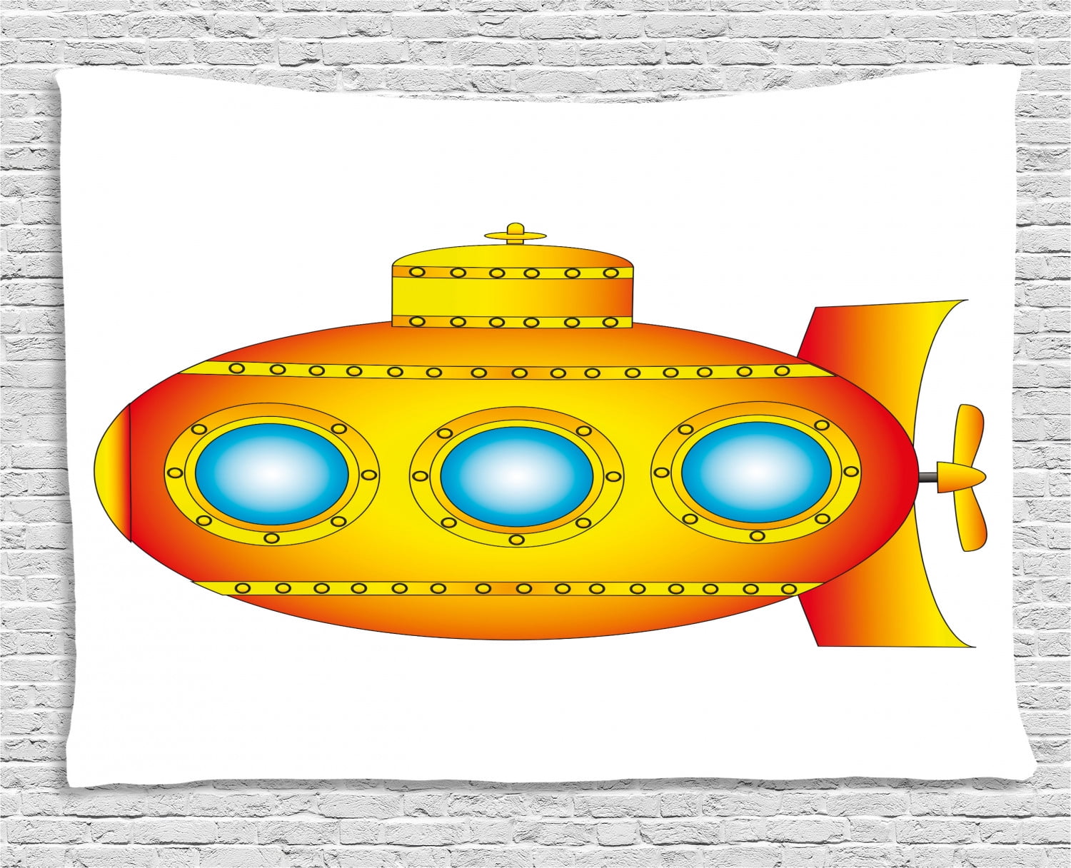 Yellow Submarine Decor Tapestry, Sea Theme a Submarine on White ...