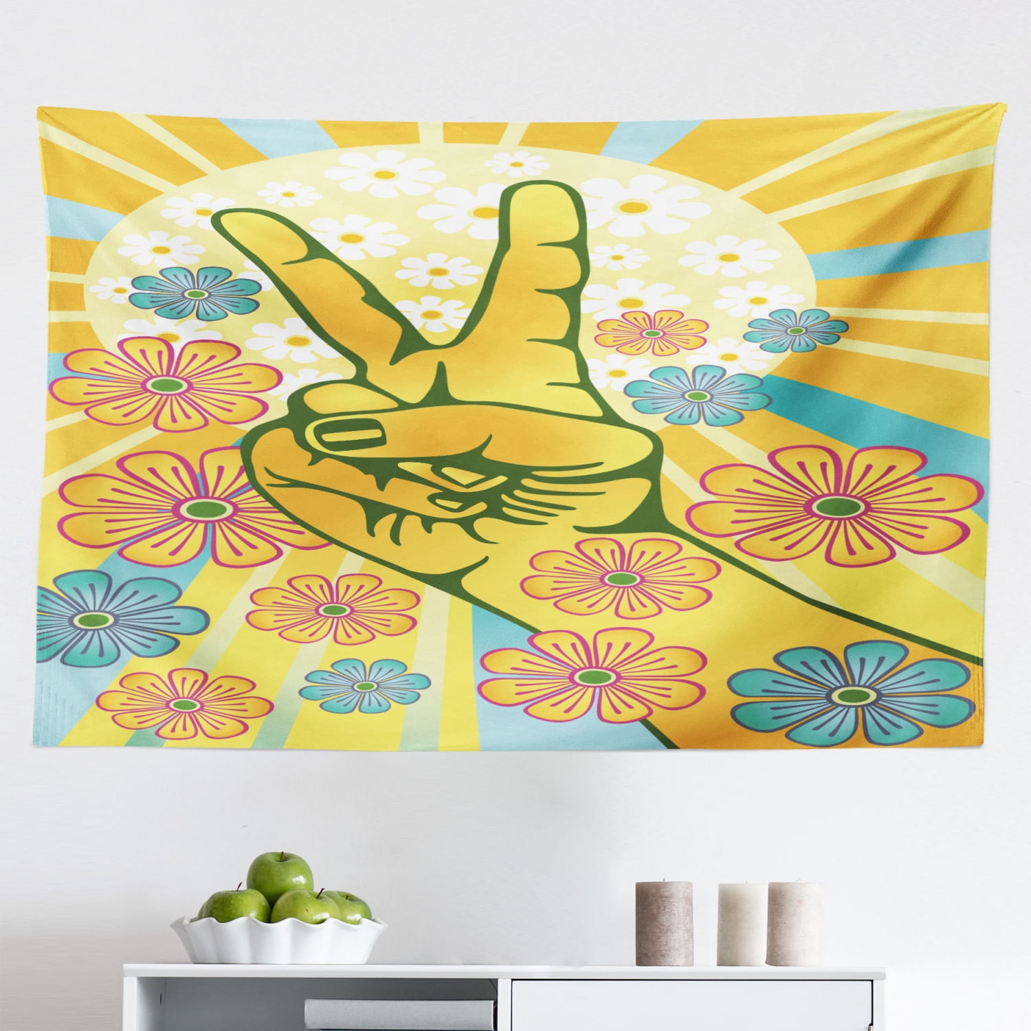 Groovy Tapestry, Hand Peace Love Sign in Rainbow Colors Internationally ...