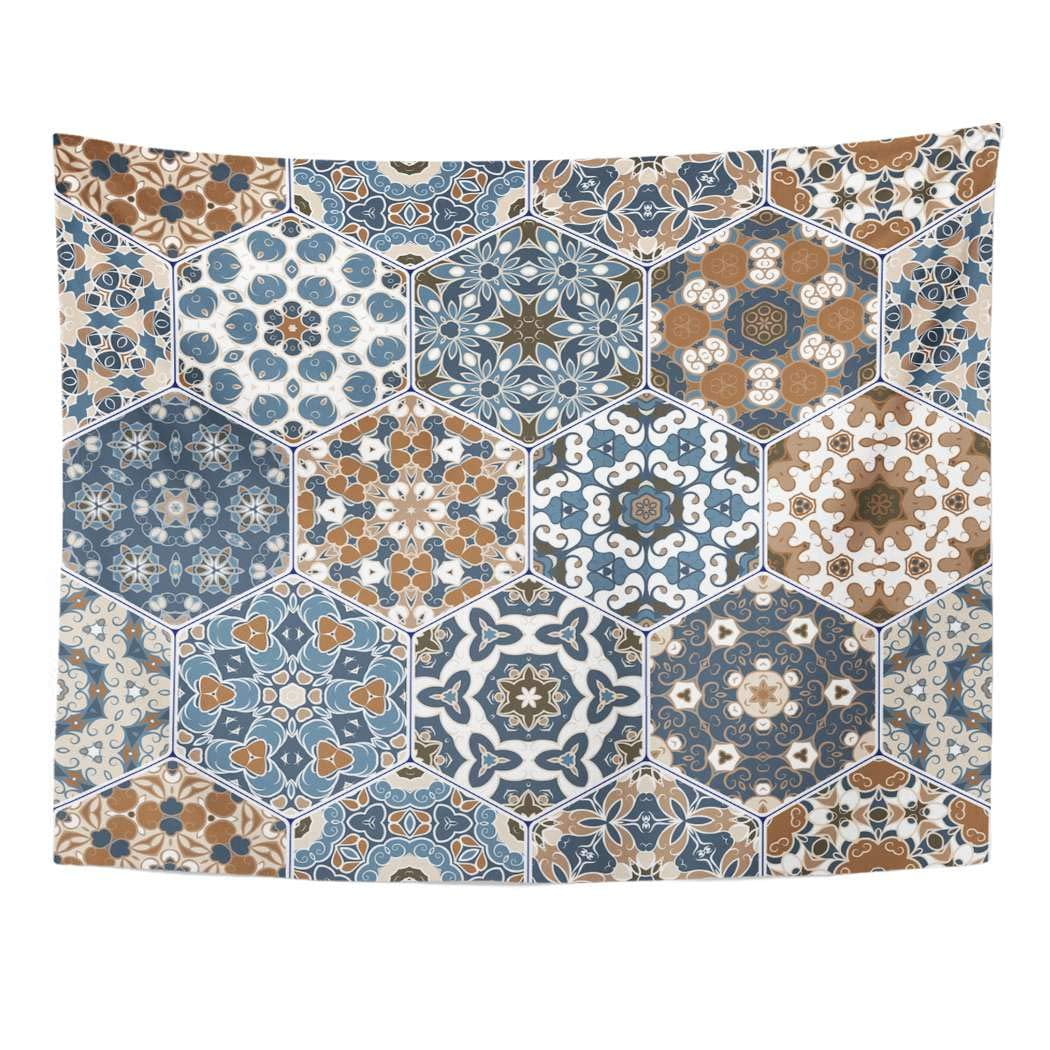 ZEALGNED Beige Hexagon Bright Hexagonal Tiles Vintage Colorful Blue ...