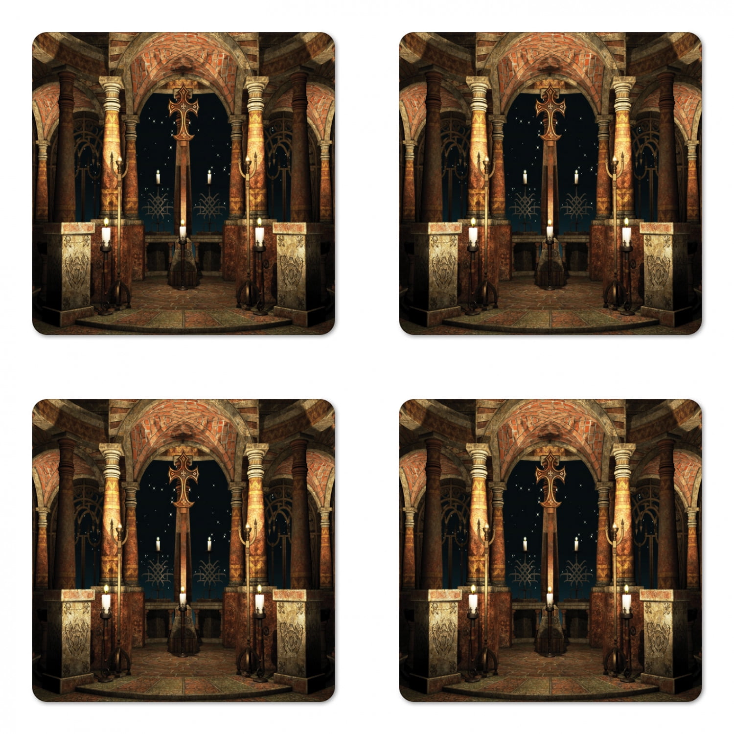 Gothic Coaster Set of 4, Dark Mystic Hall with Pillars and Dome Shrine ...