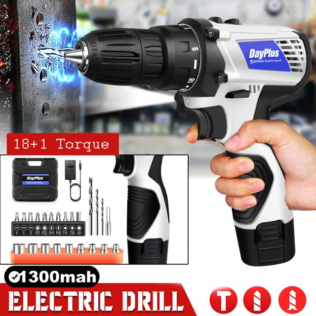 Dayplus 12Volt drill 2 Speed Electric Cordless Drill/Driver with Bits ...
