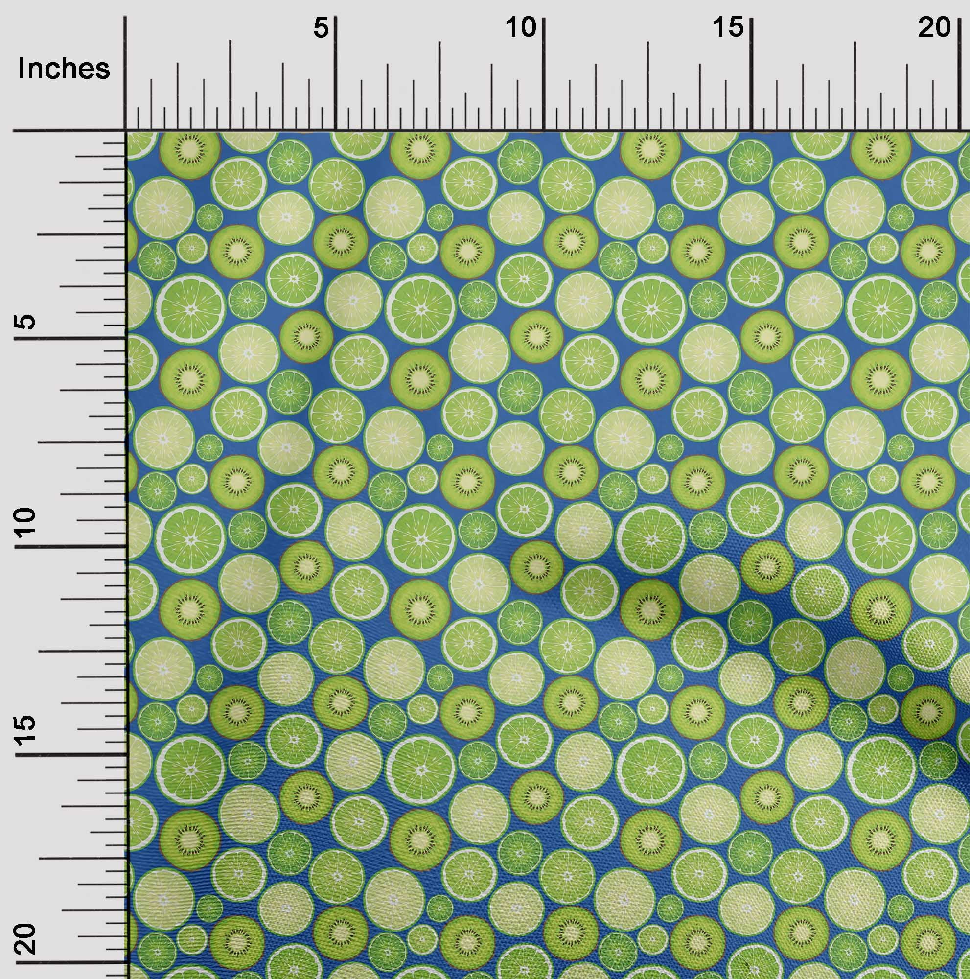 oneOone Viscose Jersey Blue Fabric Lemon Slice & Kiwi Fruits Diy ...