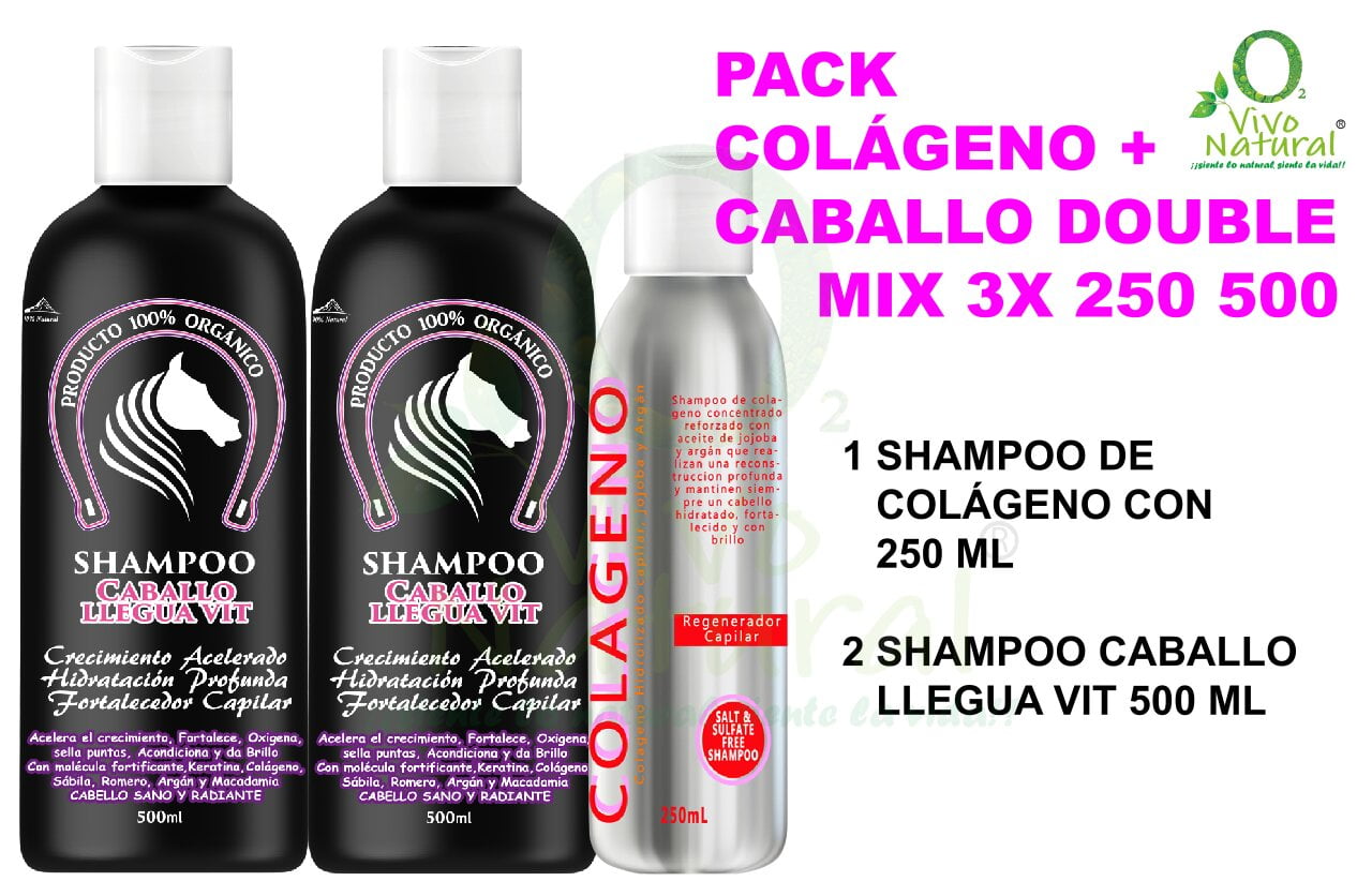 COLÁGENO + CABALLO DOUBLE MIX 3X 250 500 VIVONATURAL. 1 Shampoo de Colágeno Regenerador capilar ...