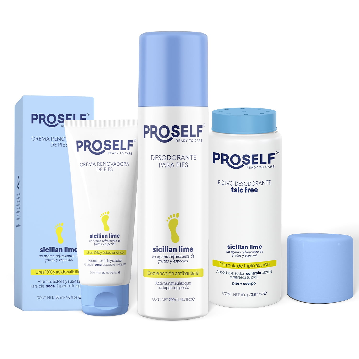 Tripack Desodorante Para Pies Proself, Antibacterial, 200 ml + Polvo Desodorante, Libre de Talco ...