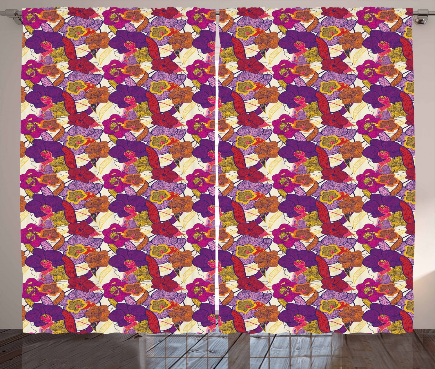 Colorful Curtains 2 Panels Set Vibrant Colored Orchid Flowers With