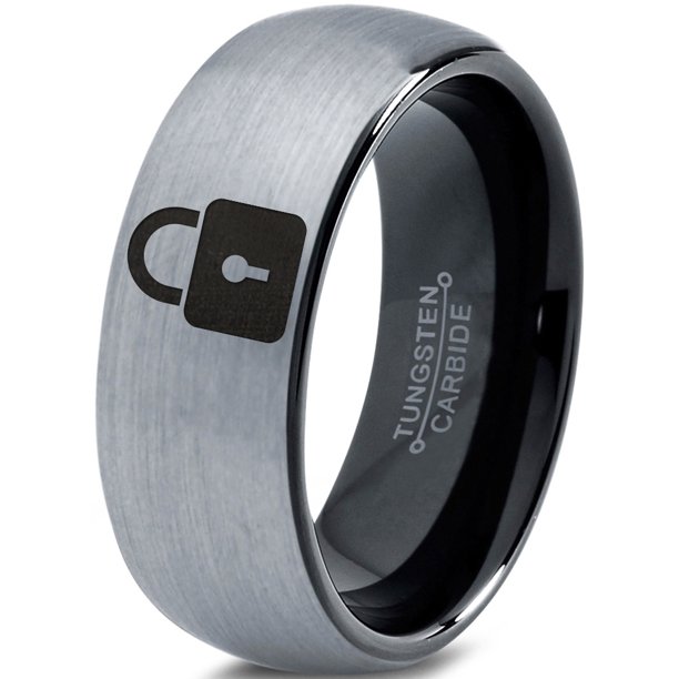 Tungsten Privacy Padlock Lock Band Ring 8mm Men Women Comfort Fit Black ...