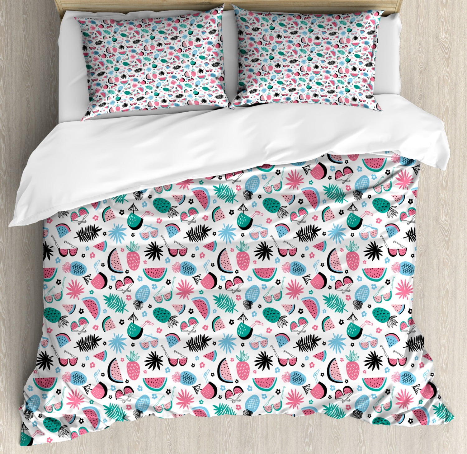 Crazy Duvet Cover Set Queen Size, Tropical Elements Pattern with ...