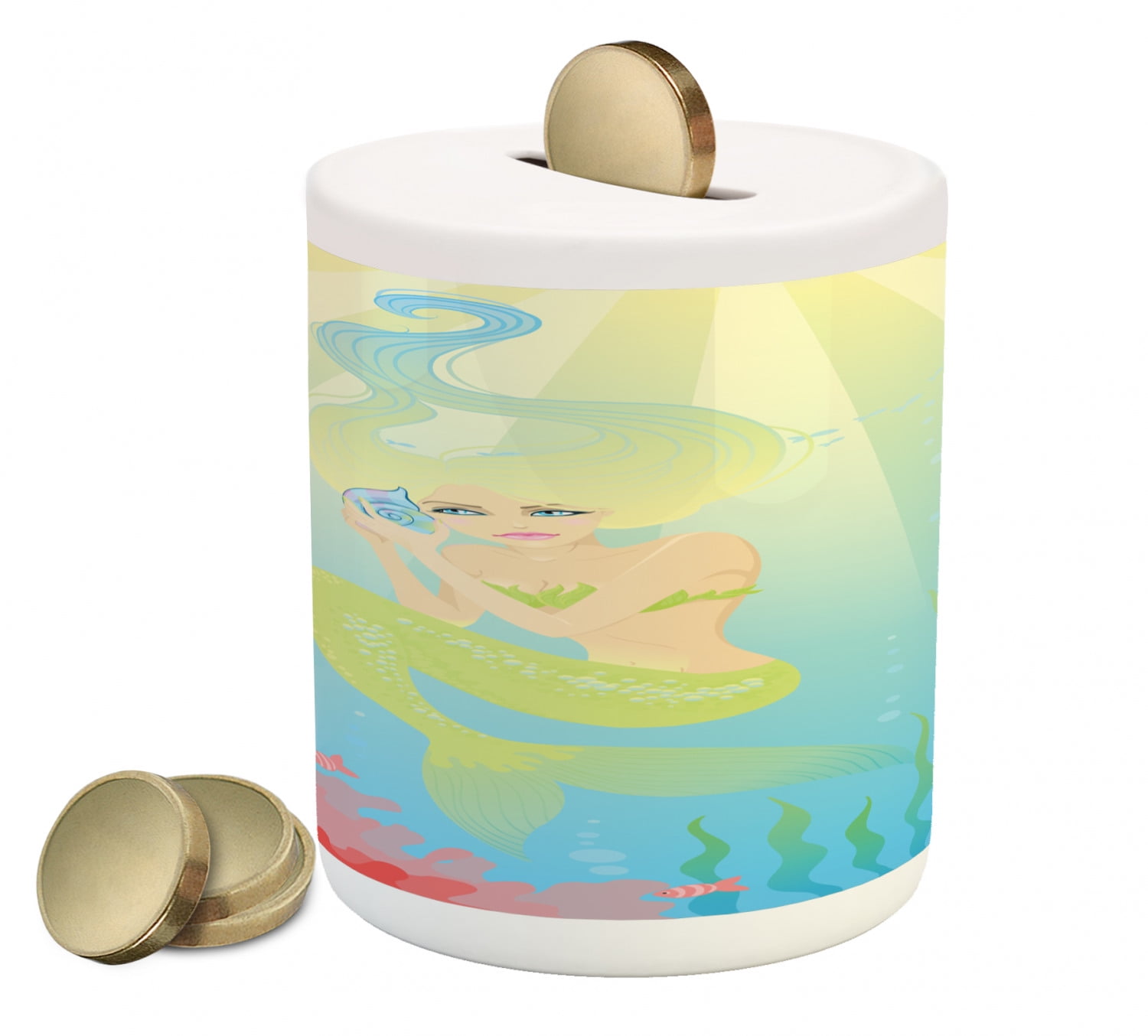 Mermaid Piggy Bank, Soft Pastel Color Unusual Mermaid Fish Girl ...