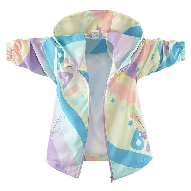 LYHaoo Girls Raincoat Lightweight Windbreaker Jacket With Colorful ...