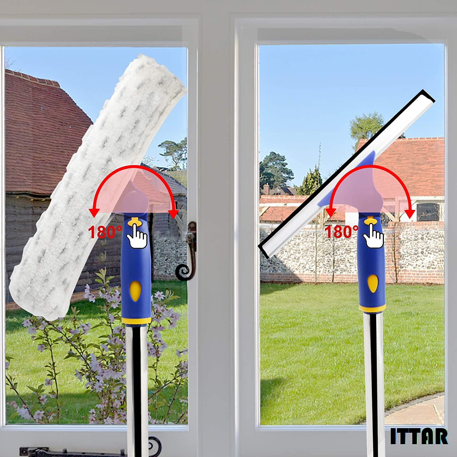 ITTAR Window Cleaning Squeegee Kit with Long Handle, Blue Car Cleaner ...