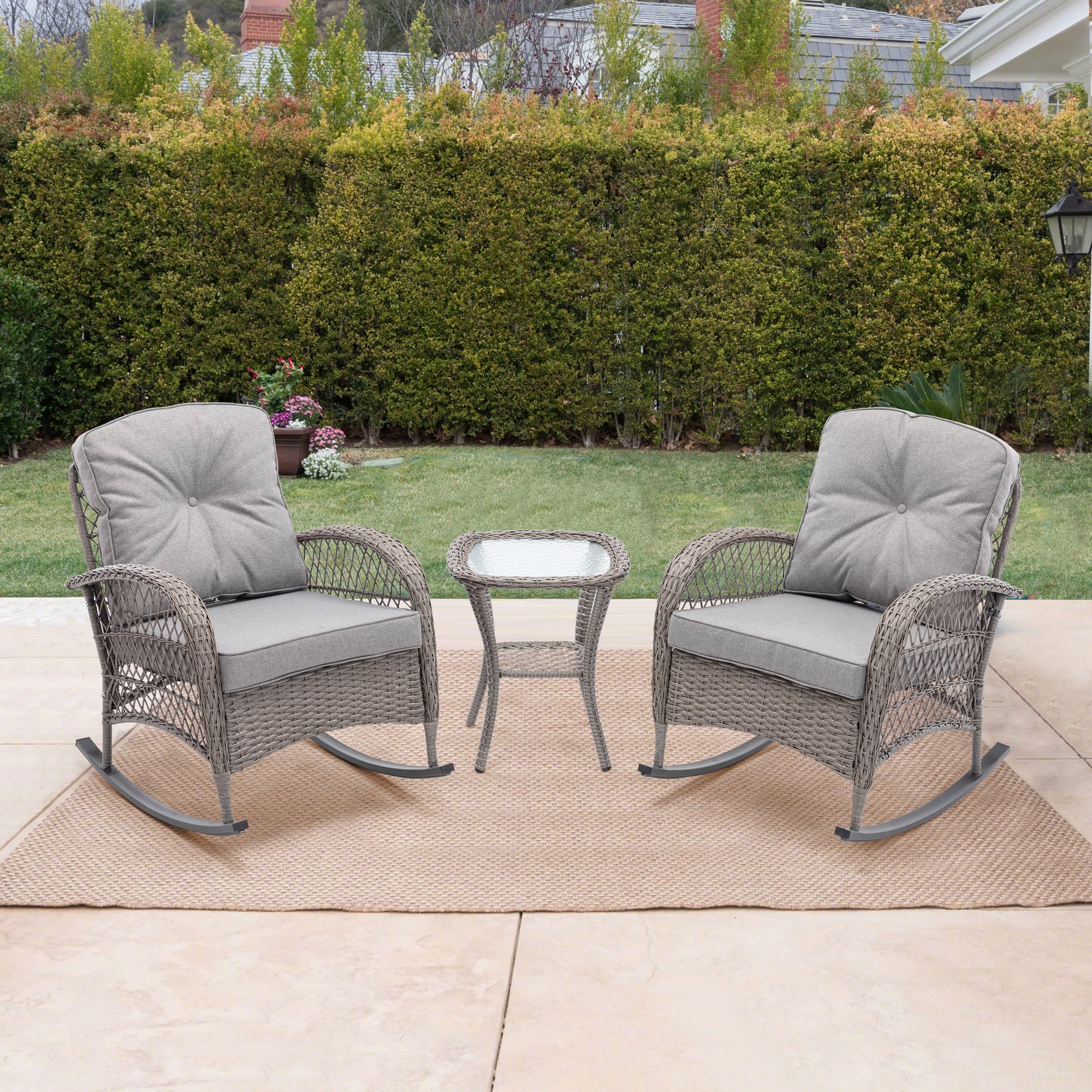 Luccalily 3 Pieces Patio Bistro Wicker Swivel Rocker Chairs Set , 2 ...