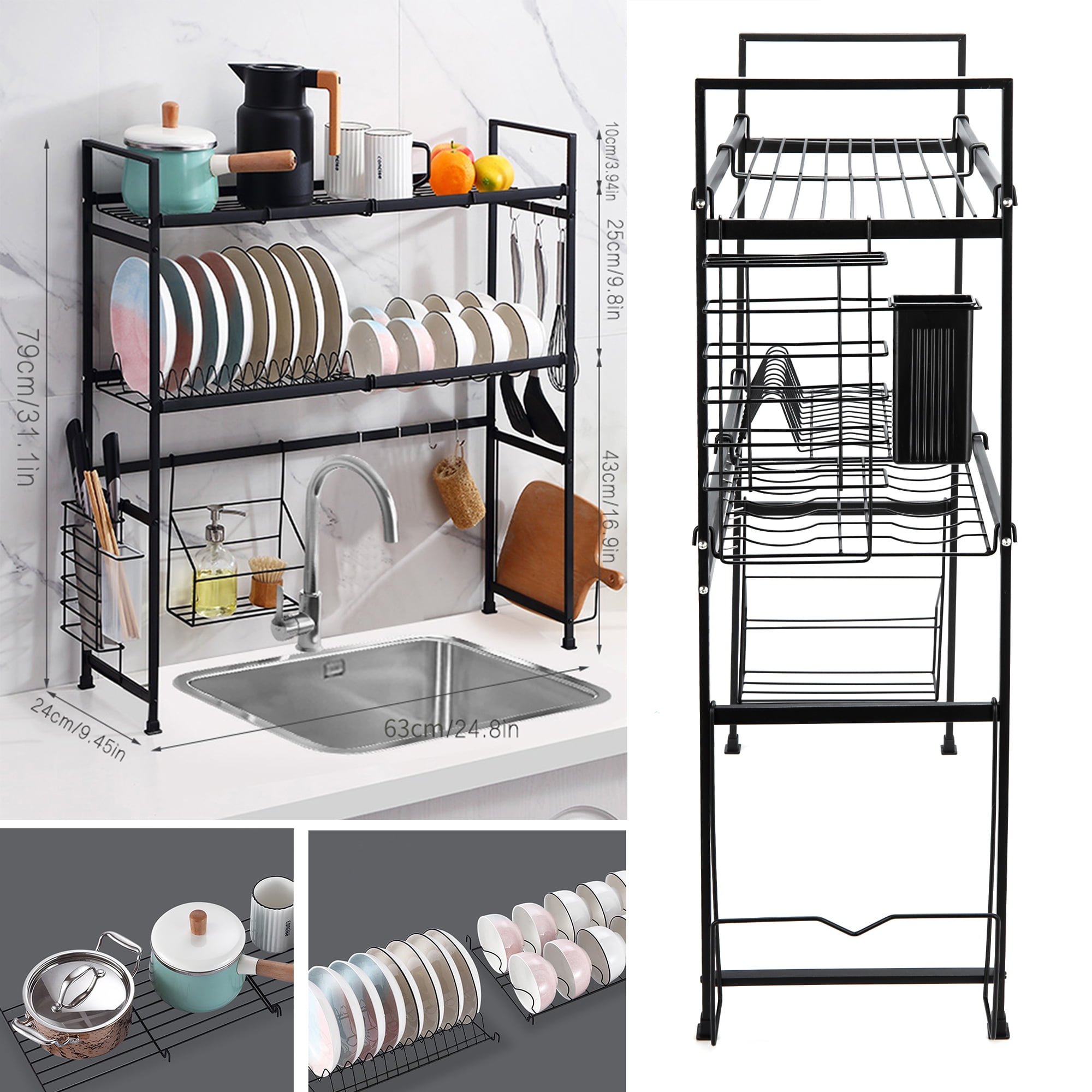2 Tier Dish Rack, Stainless Steel Dish Drying Rack, Dish Drainer for ...