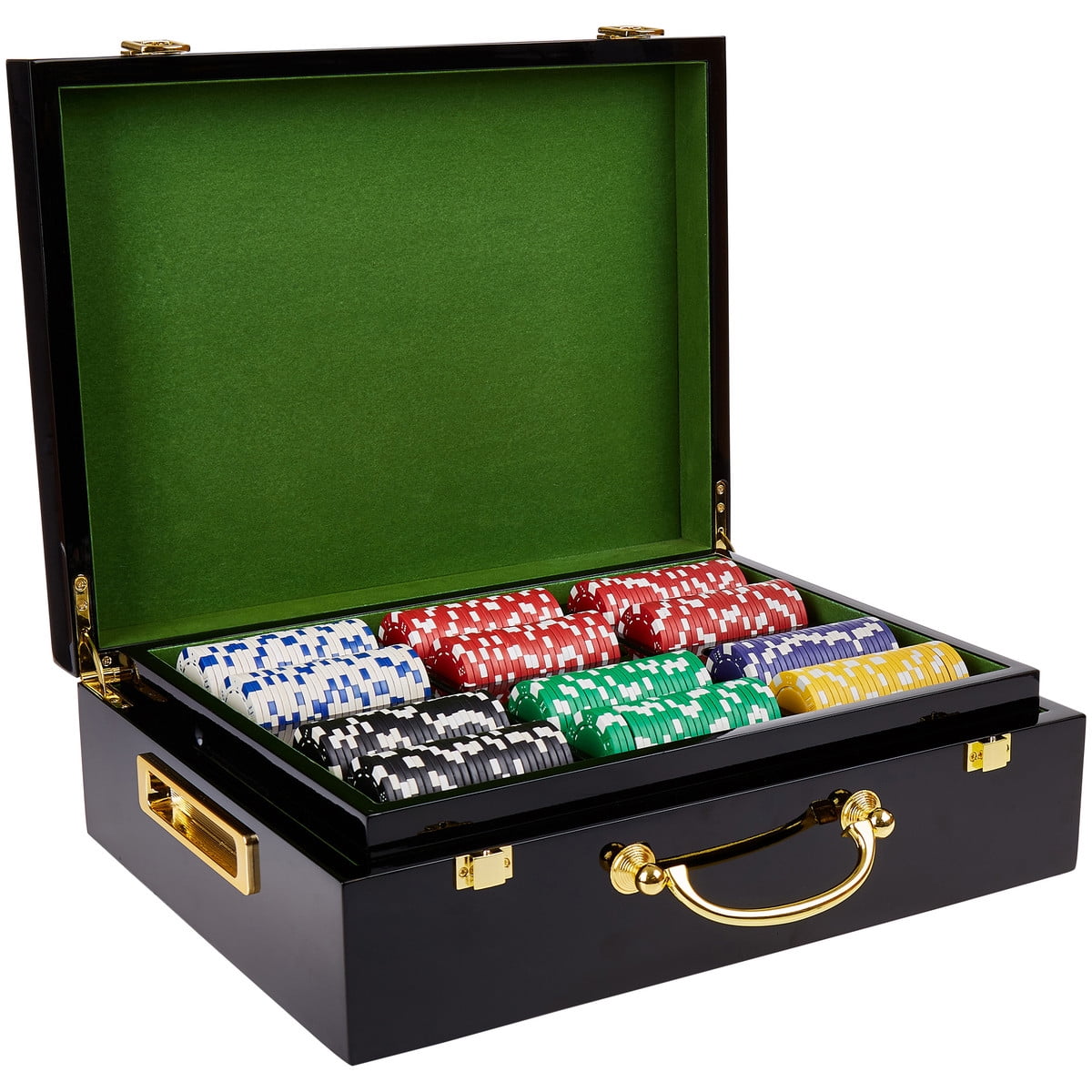 500 Ct Striped Dice Poker Chip Set w/ High Gloss Wooden Case - Walmart.com