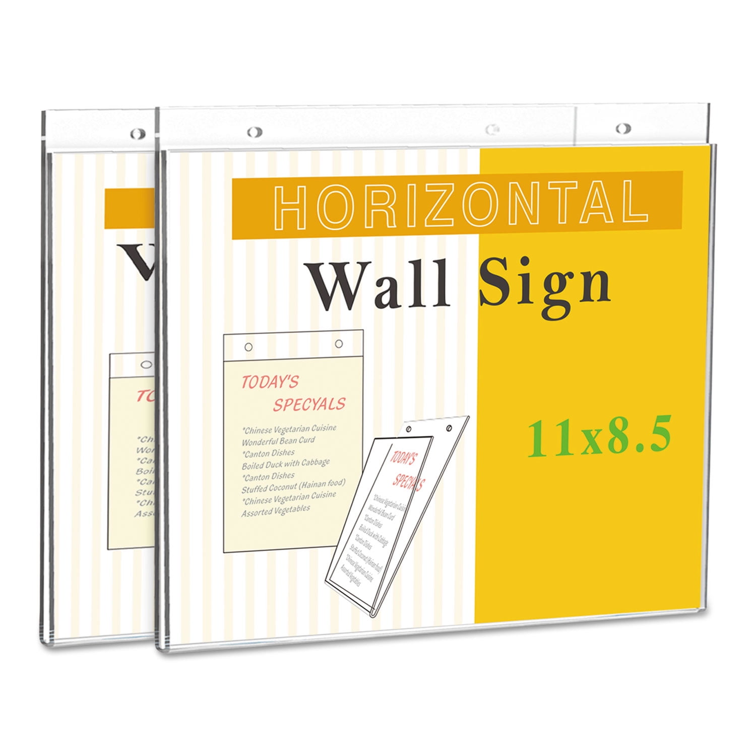 Wall Mount Sign Holder, 11" X 8 1/2", Horizontal, Clear, 2/pack ...