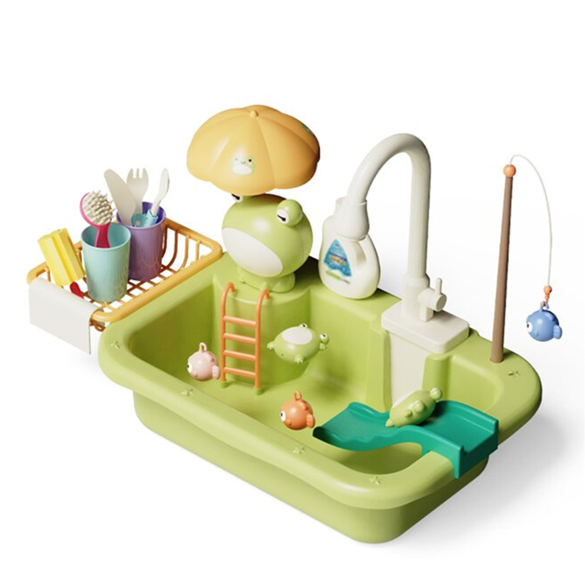 Yowmns Kitchen Sink Toy Automatic Faucet Duck Frog Doll Fishing Set ...