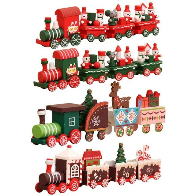 Baywell 4 Pack Christmas Train Decorations Mini Wooden Train Set Toys ...