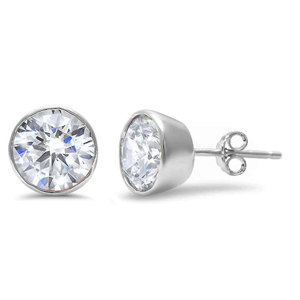 Round Bezel Set Cubic Zirconia 4MM Screw Back Earrings Sterling Silver ...