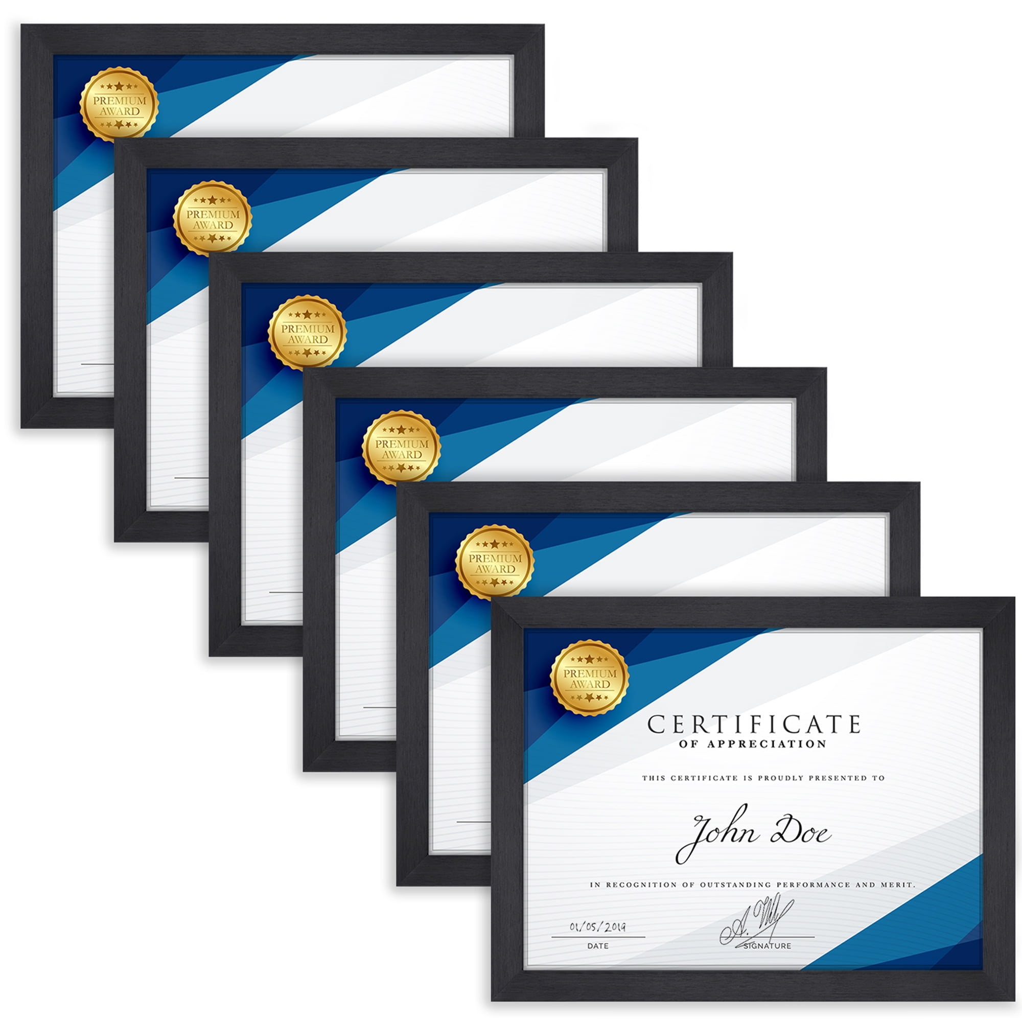 Langdon House 8.5x11 Black Certificate Frame, Modern Style, 6 Pack ...
