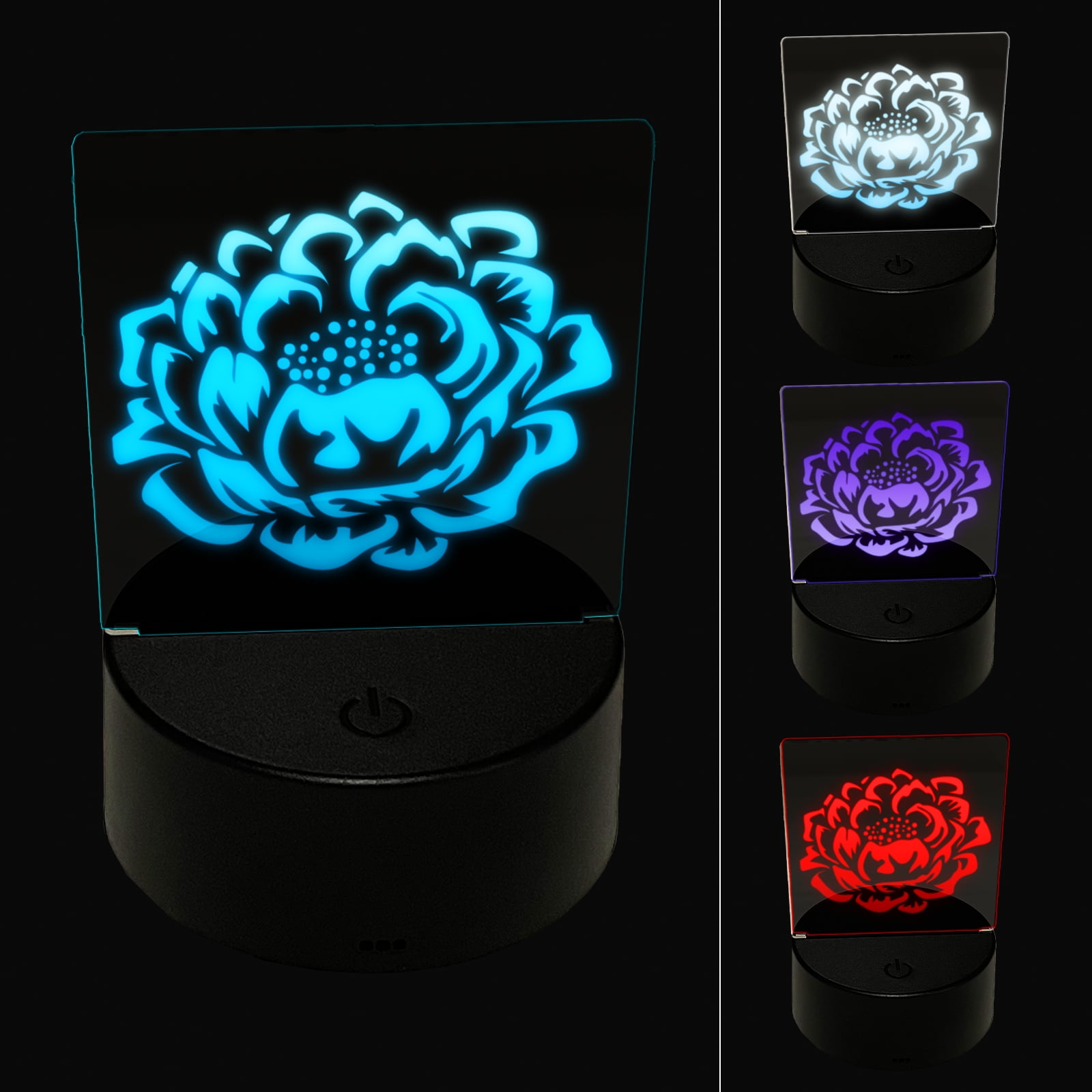 Single Peony Flower LED Night Light Sign 3D Illusion Desk Nightstand ...