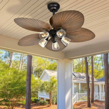 Dextrus 52'' Tropical Ceiling Fan with Light/Remote, 5 Palm Leaf Blades ...