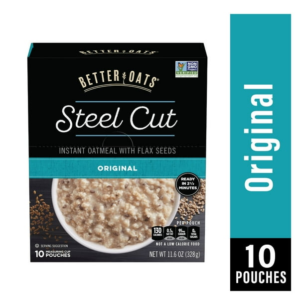 Better Oats Original Steel Cut Oatmeal Packets with Flax Seed, 10 ...