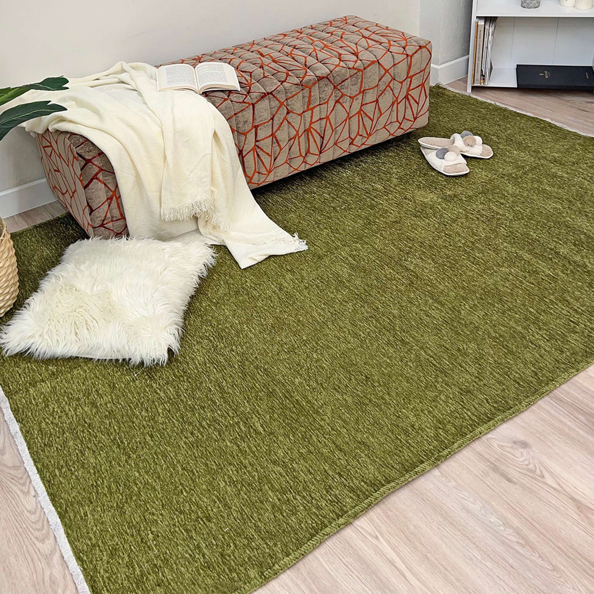 Alfa Rich 5x7 Area Rugs, Solid Green Rug, Cotton, Pet Friendly, Easy ...