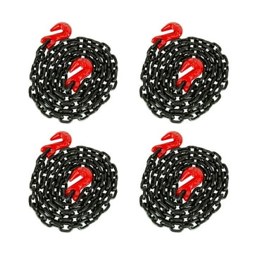 (4 Pack) 3/8 Inch x 16 FT G80 Black Transport Binder Chain with Clevis Grab Hooks - 7,100 lbs ...