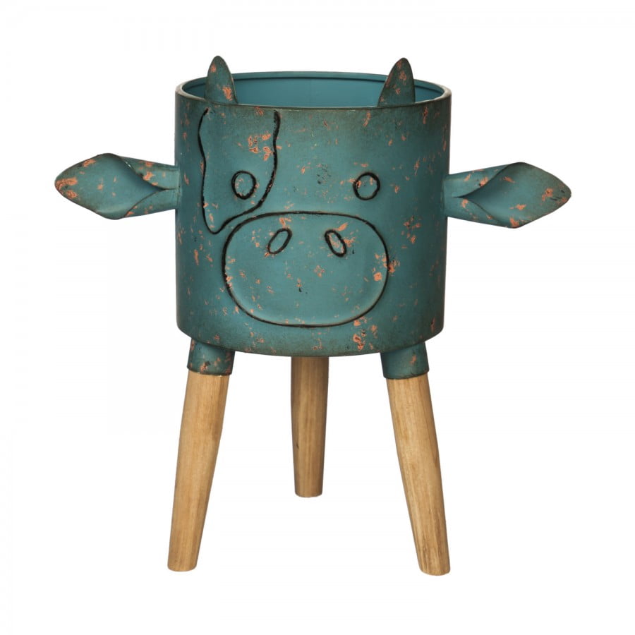 Evergreen Metal Cow Planter With Wooden Stand - Walmart.com