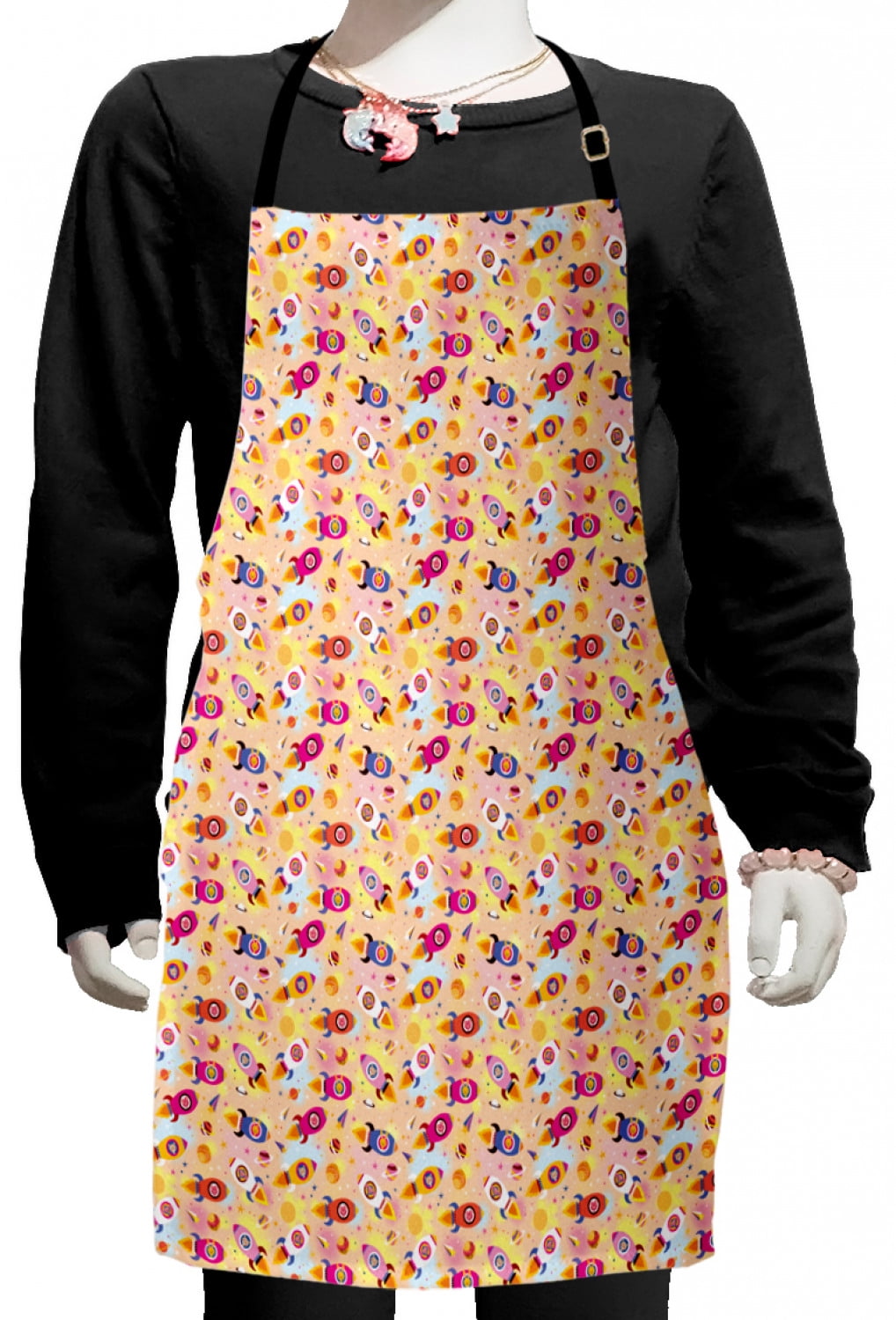 Cartoon Kids Apron, Baby Teddy Bear Bunny Monkey Pig Puppy in Spaceship ...