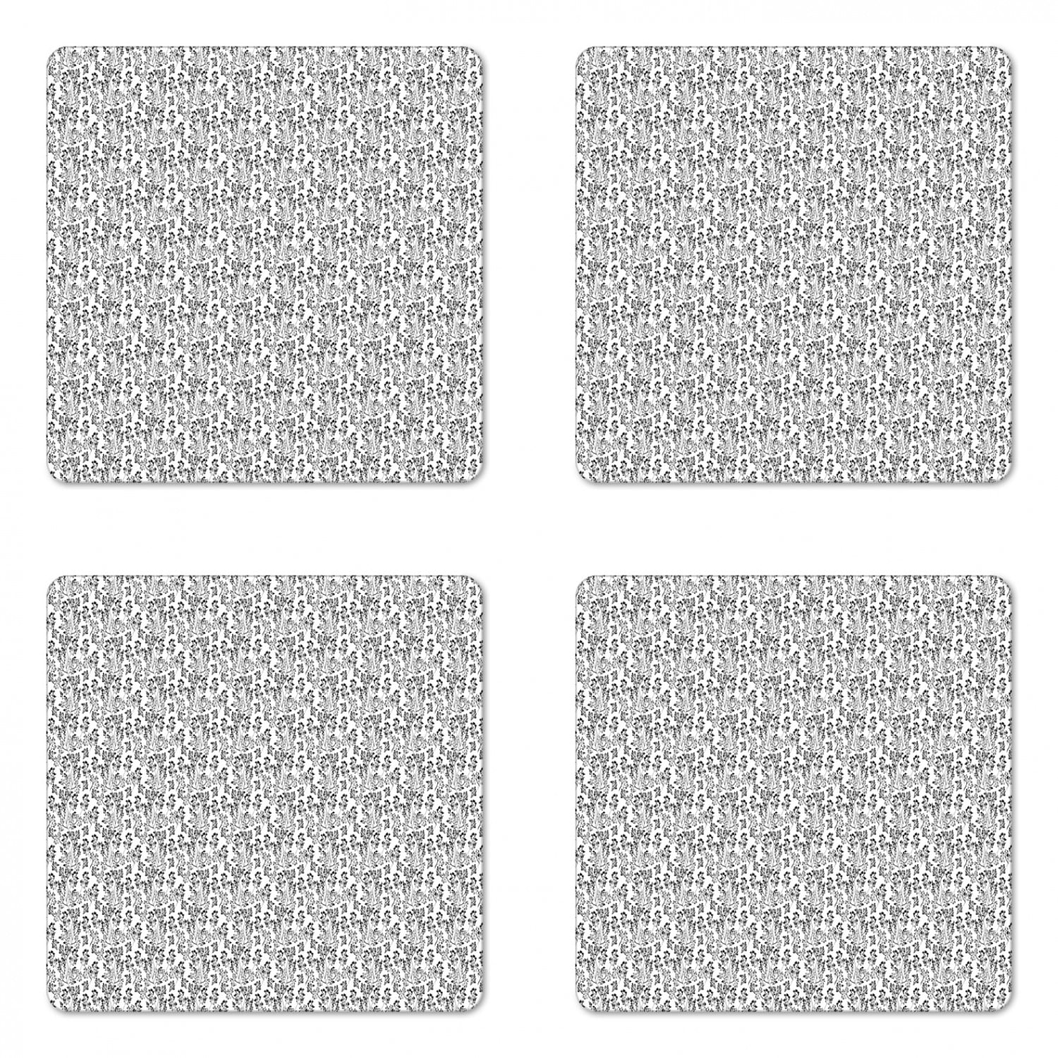 Nature Coaster Set of 4, Botanical Theme Abstract Achromatic Olive Trees on Plain Background ...