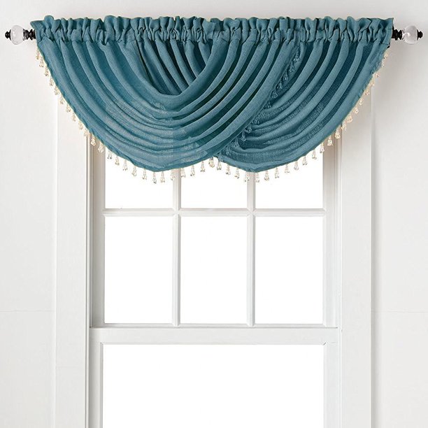 2-Pack: Beaded Emerald Crepe Waterfall Valances - Pacific Blue ...