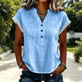 ChaoHeng Women's Summer Solid Color Linen V-neck Button Lace Patchwork ...