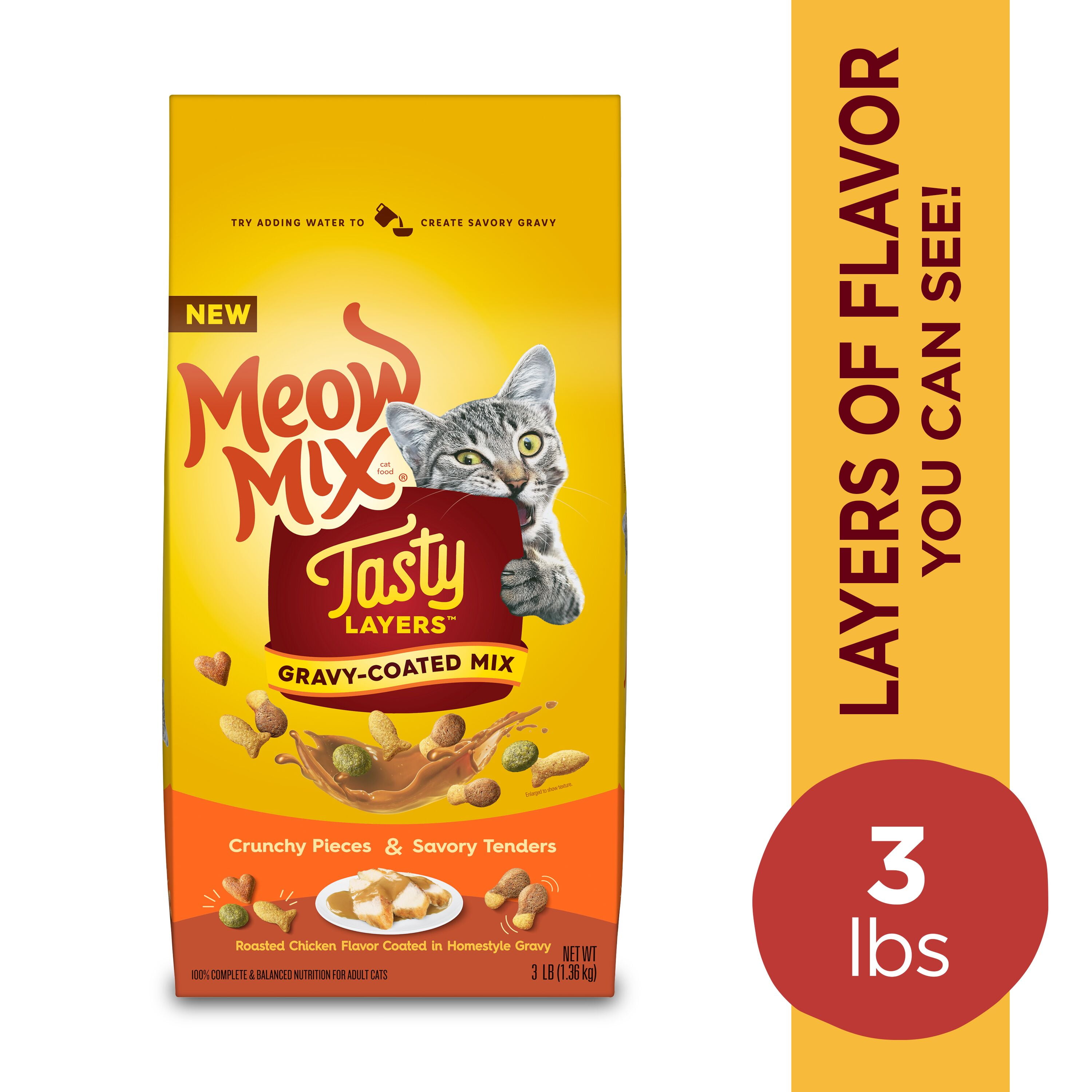 Meow Mix Tasty Layers Dry Cat Food, Roasted Chicken Flavor Coated in ...