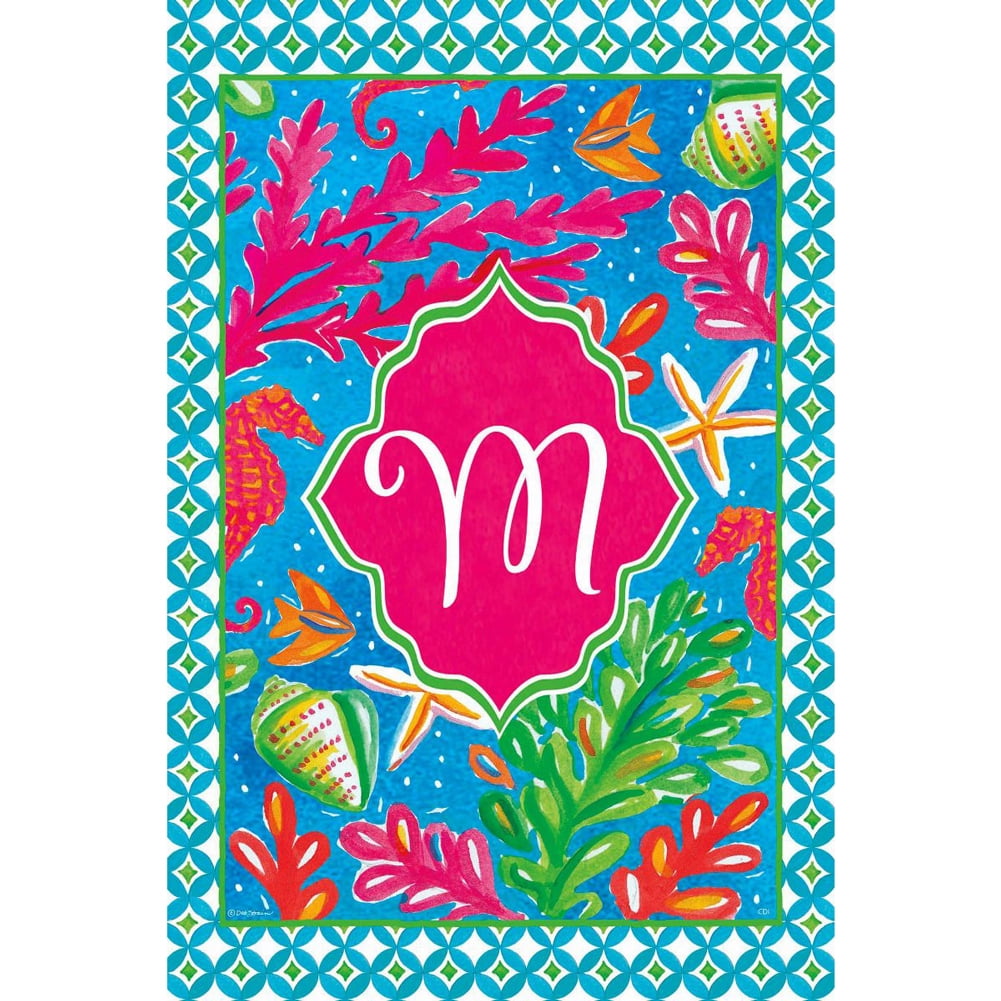 Tropical Fish and Coral Coastal Monogram M Double Sided 12 X 18 Inch ...