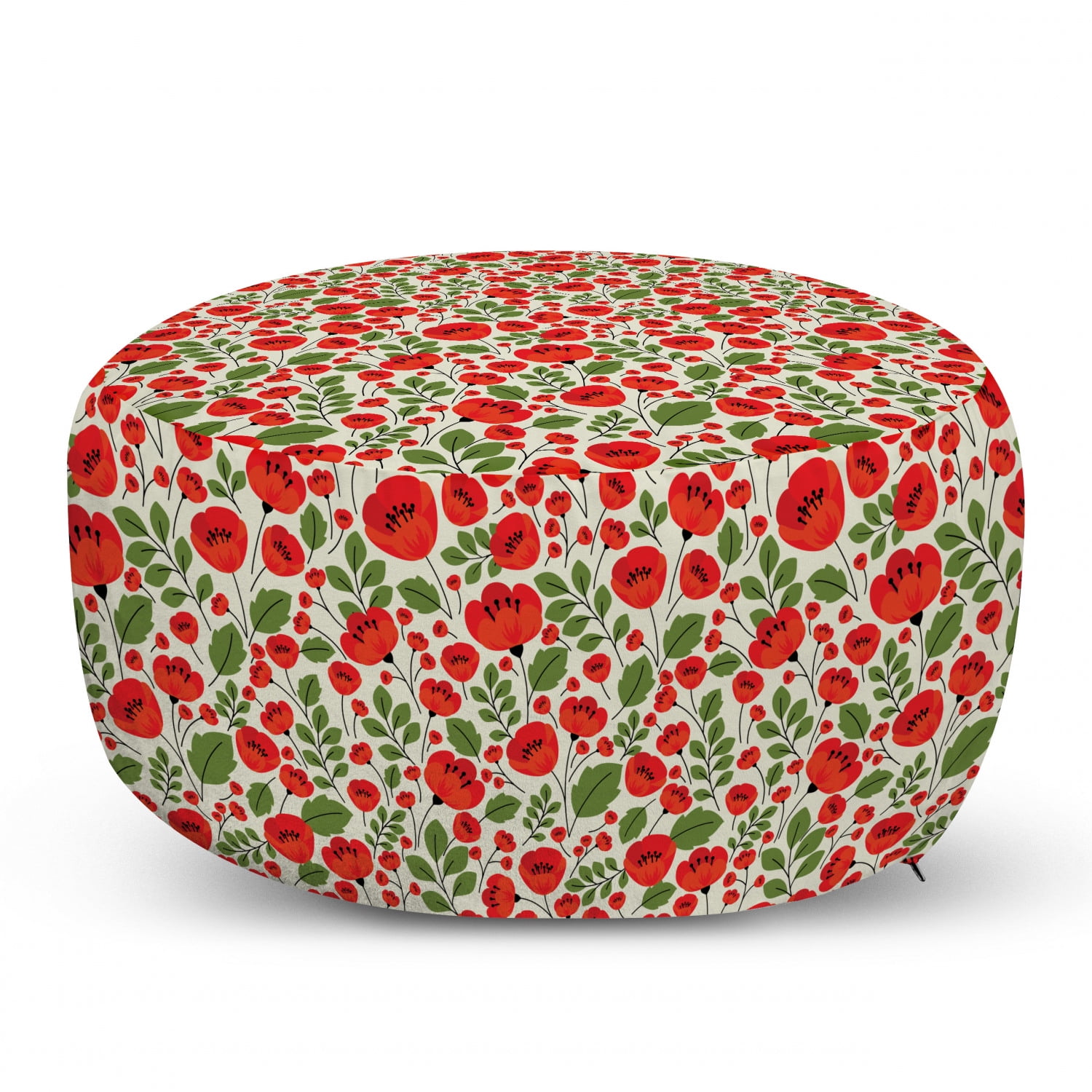 Poppy Flower Pouf Cover with Zipper, Abstract Floral Arrangement Doodle ...