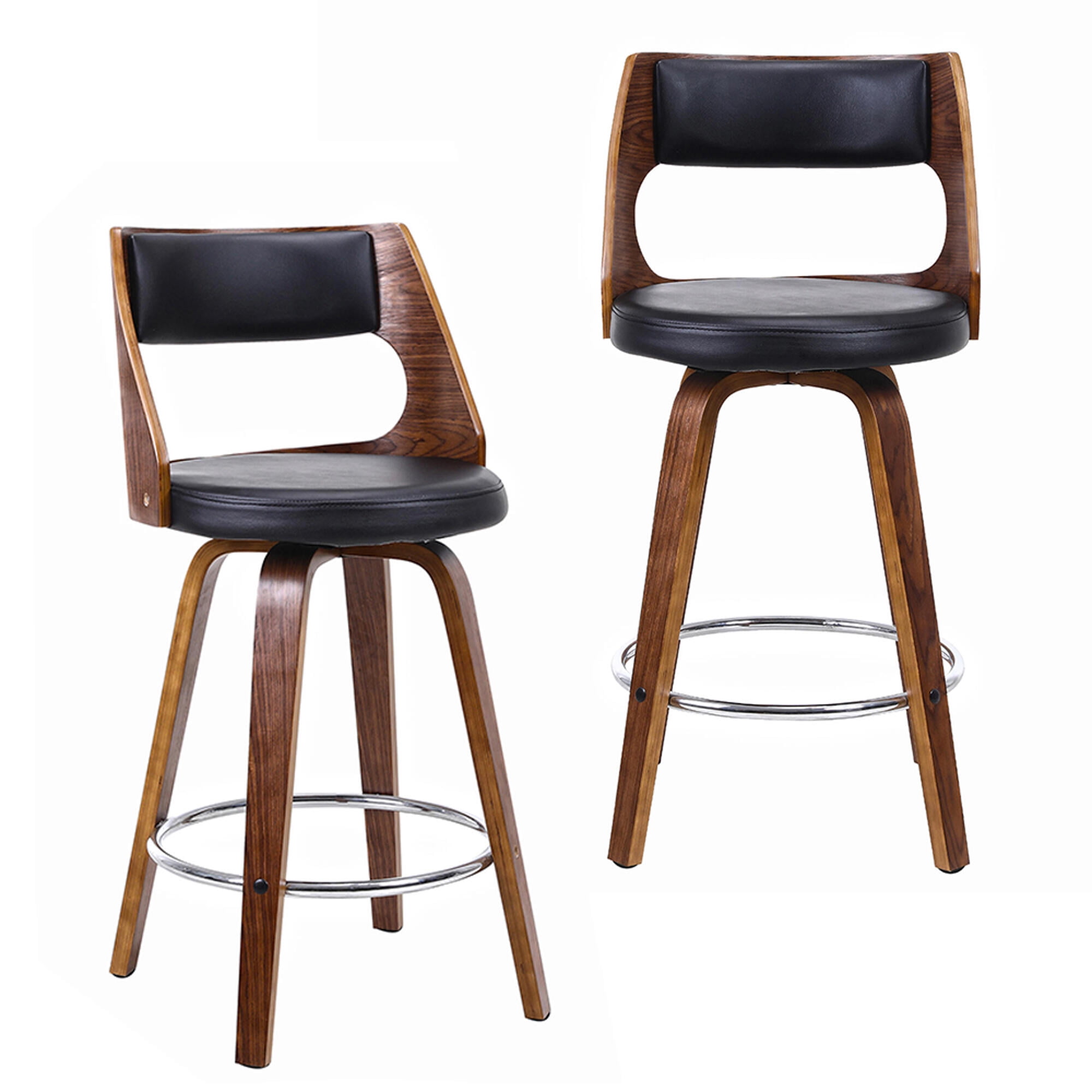 Wood Swivel Bar Stools Set of 2, Mid-Century 26 Inch Counter Height ...