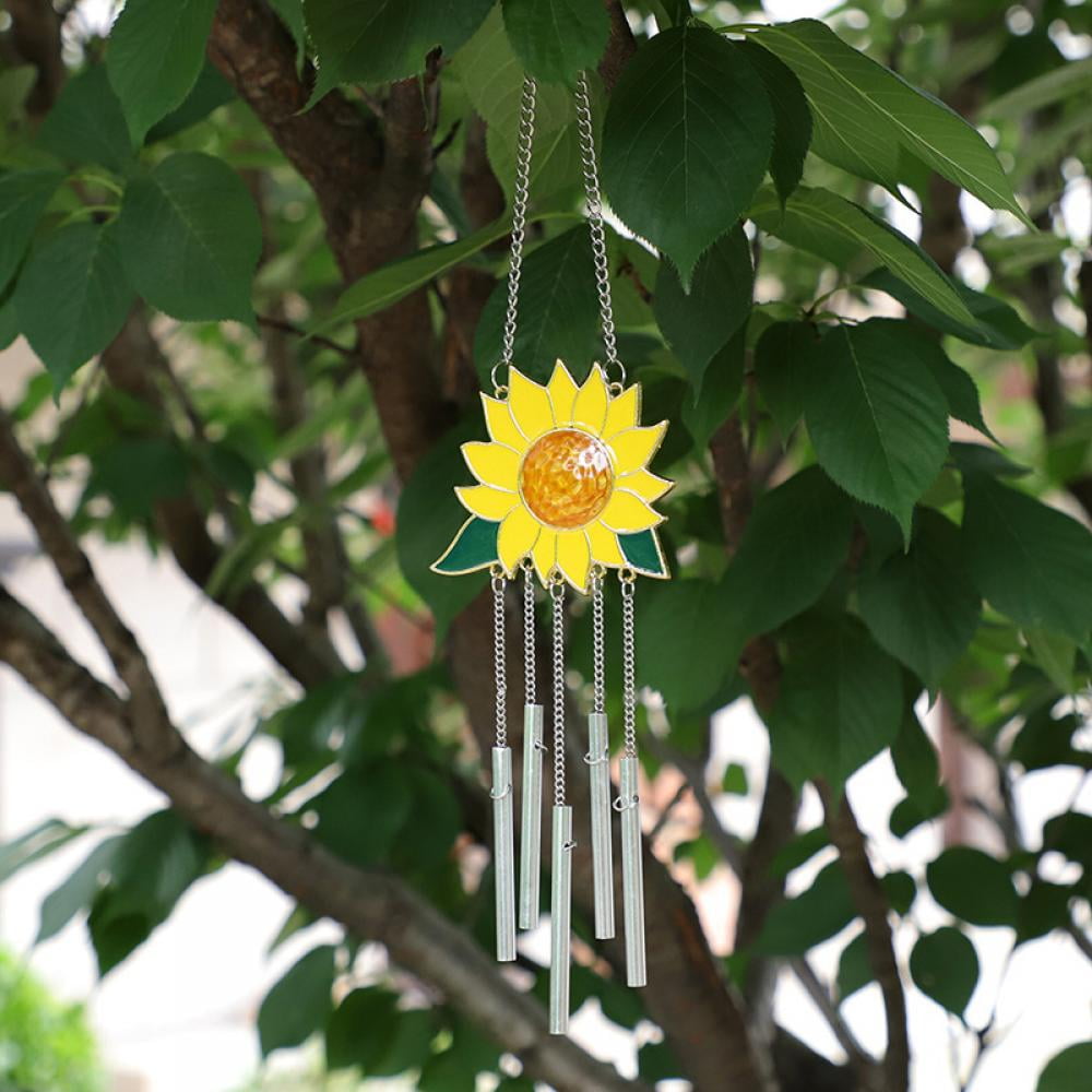 Sunflower Wind Chimes Ornaments, Stained Glass Window Hanging Panel ...