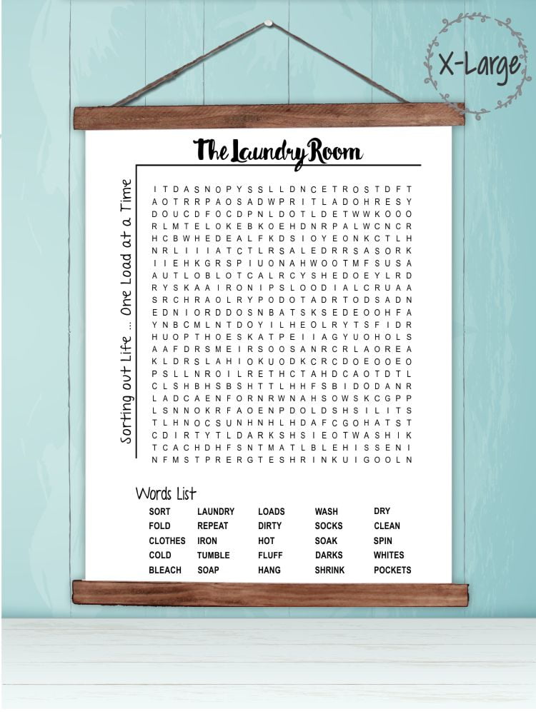 Wood, Canvas Sign, Laundry Room Decor Word Search Puzzle Art Print ...
