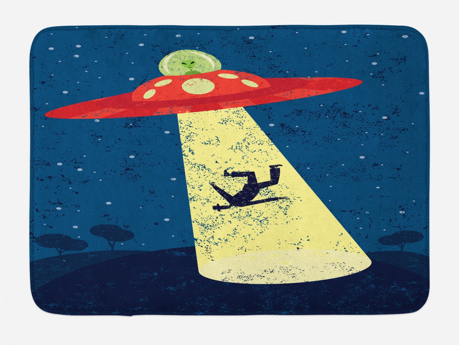 Outer Space Bath Mat, Distressed Graphic of an Alien Abduction of Human ...