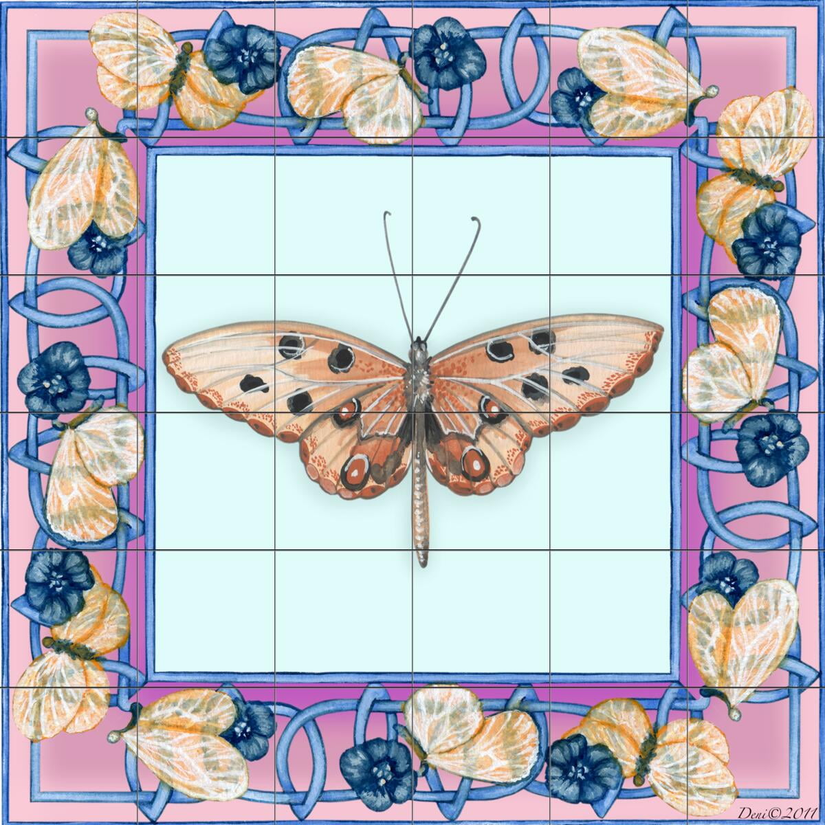Tile Mural Kitchen Backsplash - Butterfly Square 4-DF - by Denise ...