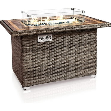 Essential Lounger 35-Inch Propane Fire Pit Table, Glass Guard, Beads ...