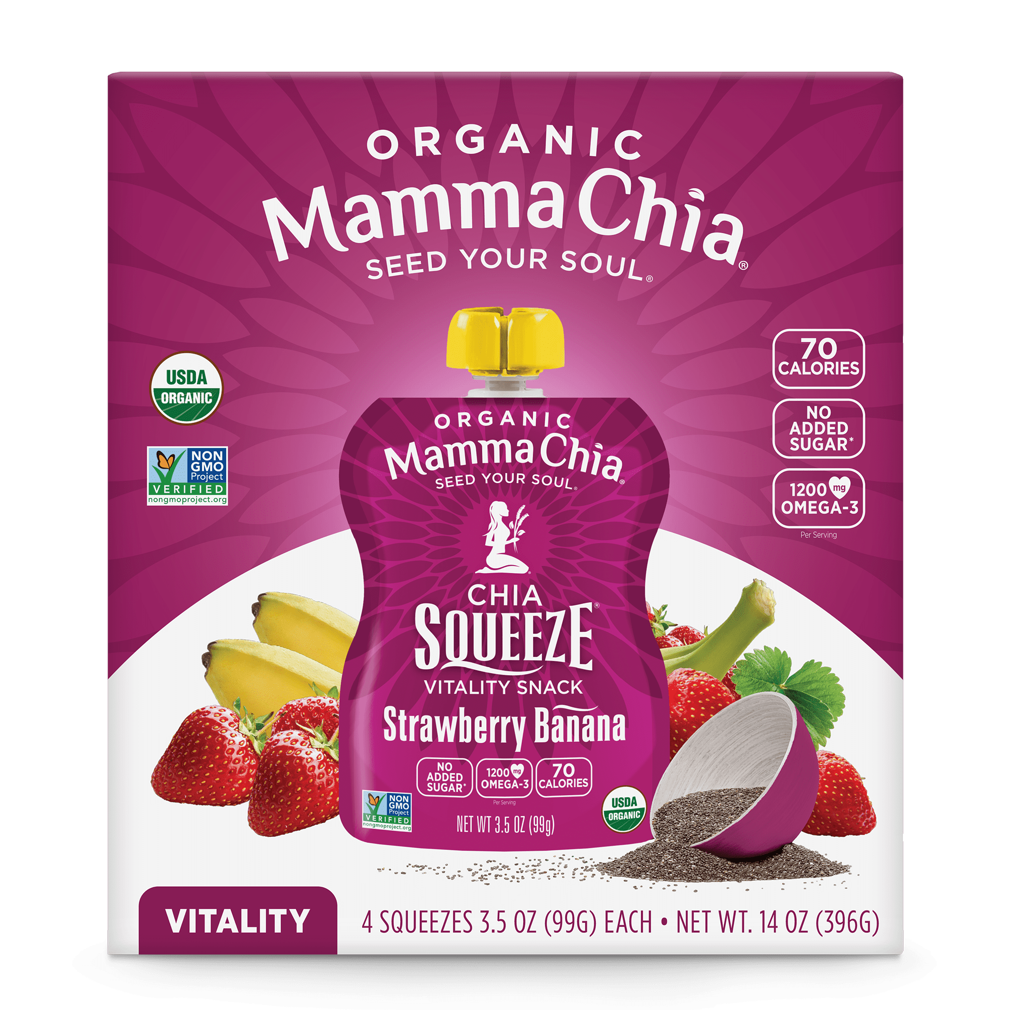 Mamma Chia Strawberry Banana Organic Chia Squeeze Pouch, 3.5 oz, 4 ...