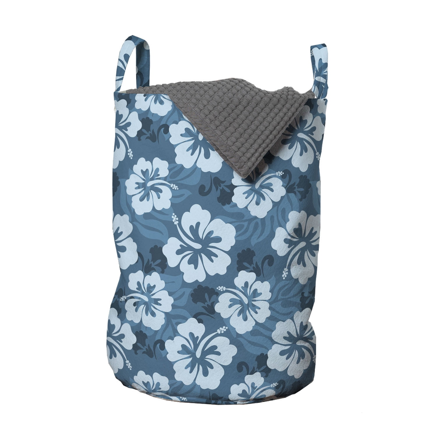 Blue Laundry Bag, Pattern of Hawaiian Hibiscus Flowers and Leaves ...