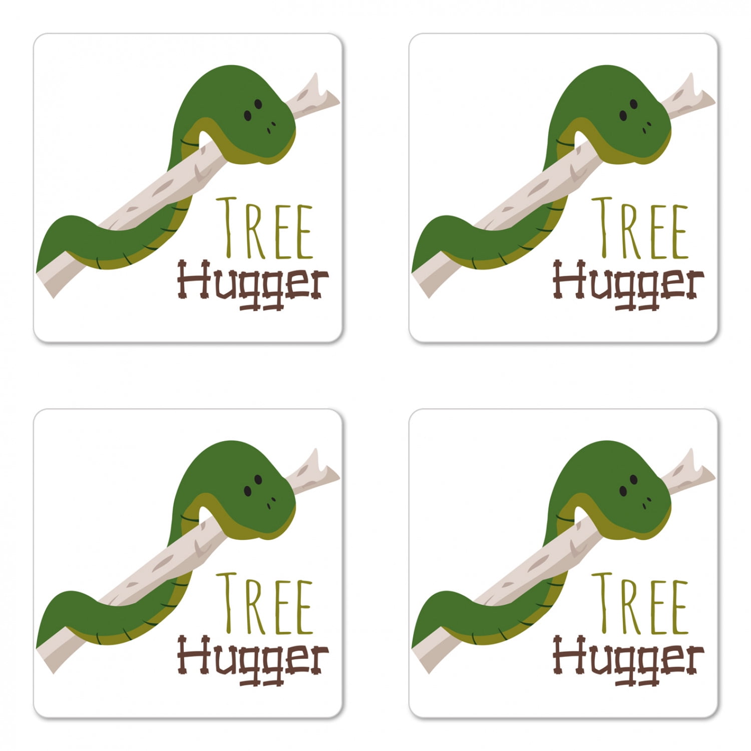 Reptile Coaster Set of 4, Cartoon Snake Hanging from Tree Hug Love ...