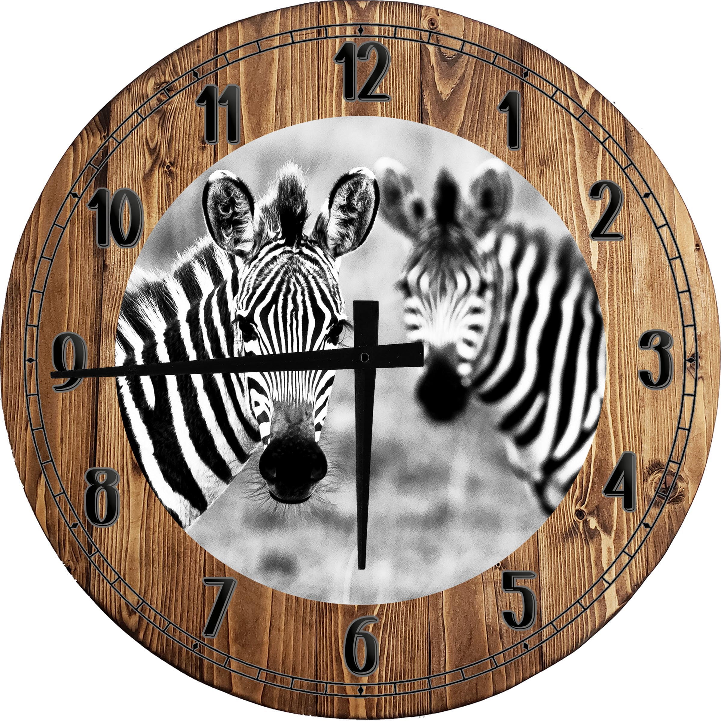 Wood Wall Clock 12 Inch Zebra Wall Art Zebra Pair Gorgeous Striped ...