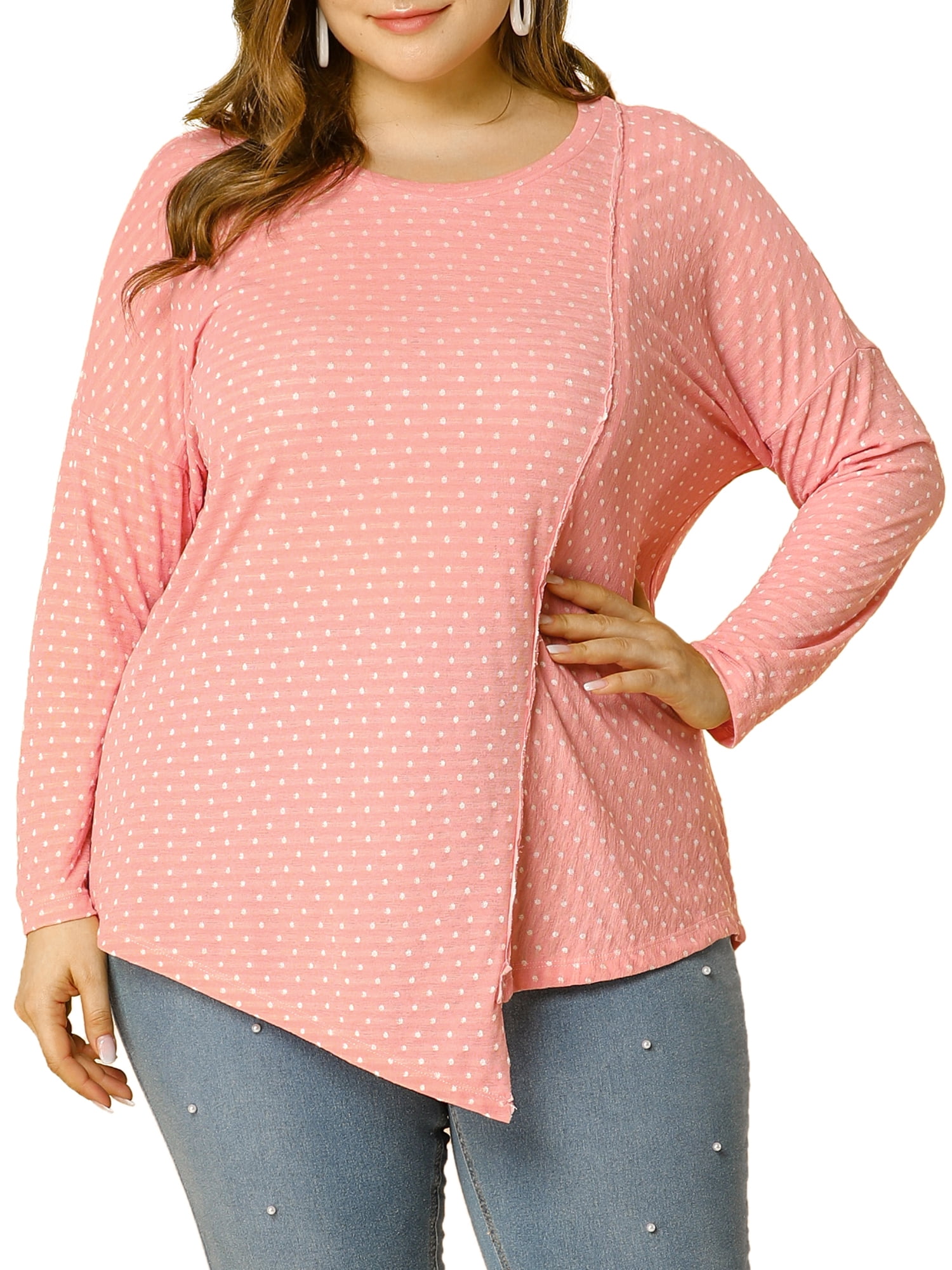 Agnes Orinda Women's Plus Size Polka Dots Asymmetrical Hem Solid Top ...