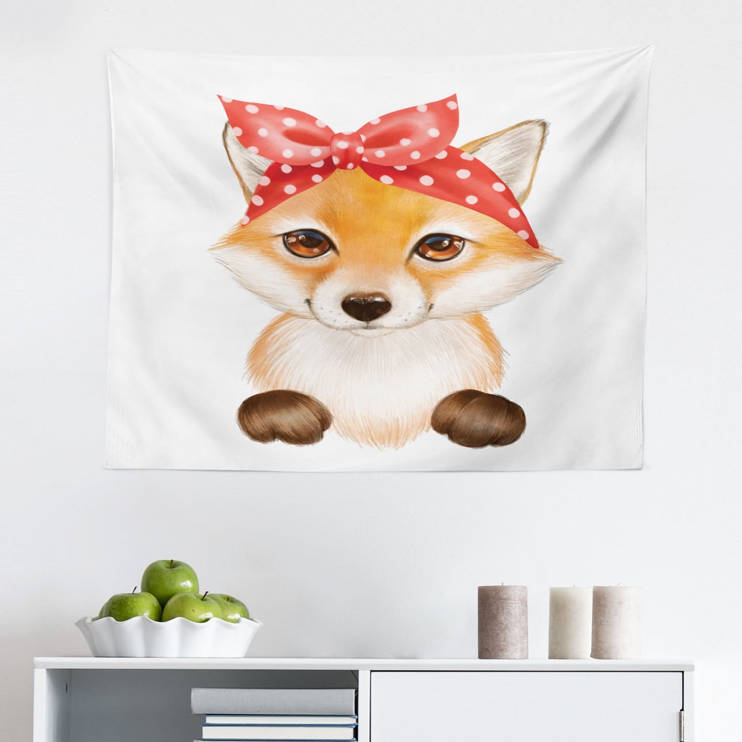 Fox Tapestry, Fine Art Winter Design Watercolor Drawing of Animal ...