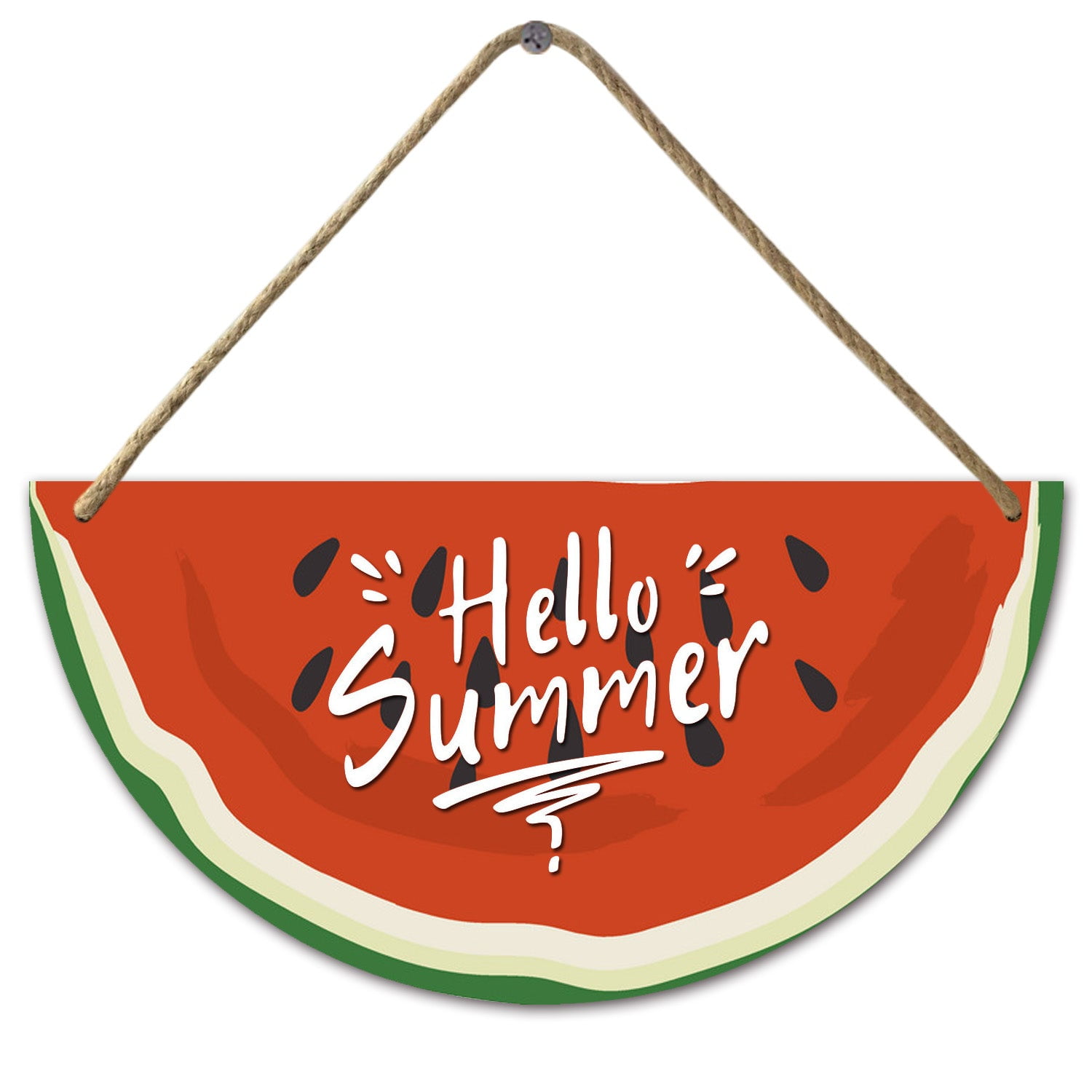 Eveokoki Watermelon Door Sign Hello Summer Door Hanger Wood Front Door