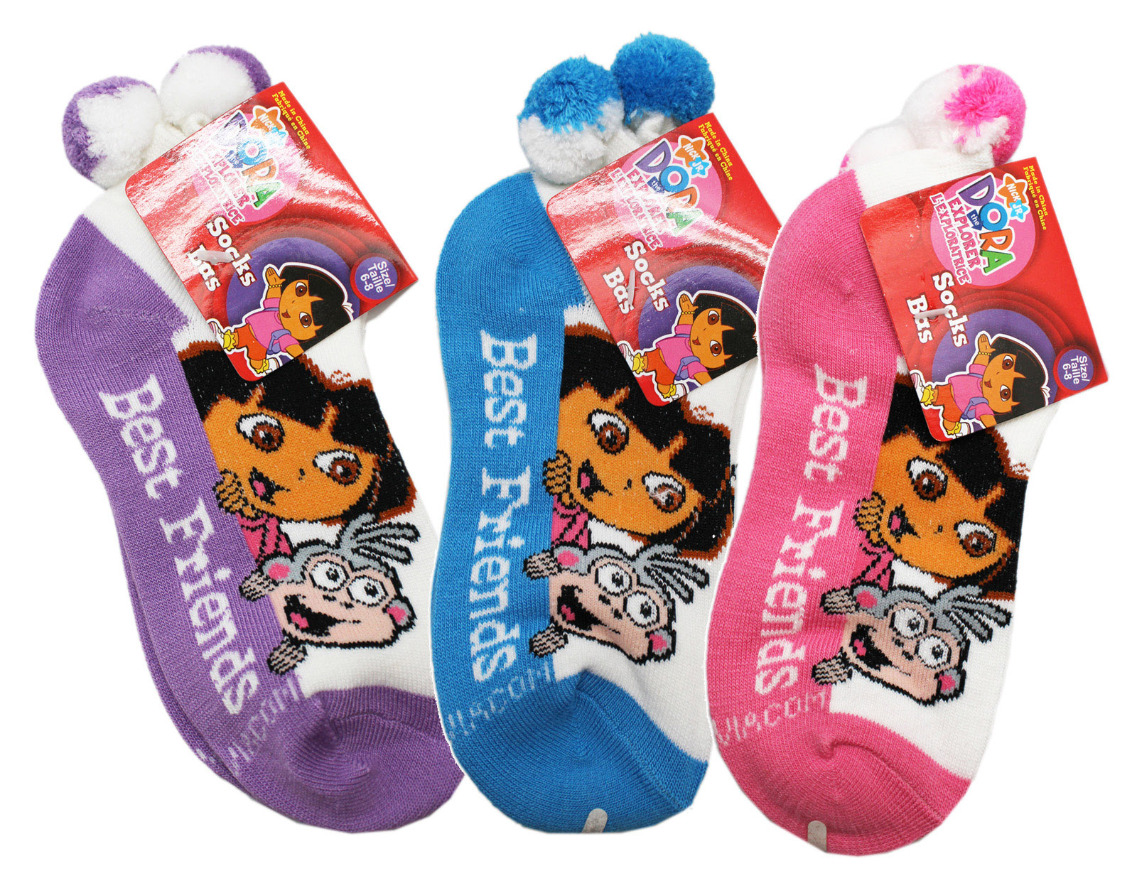 Dora the Explorer Best Friends Assorted Color Kids Socks (3 Pairs, Size ...
